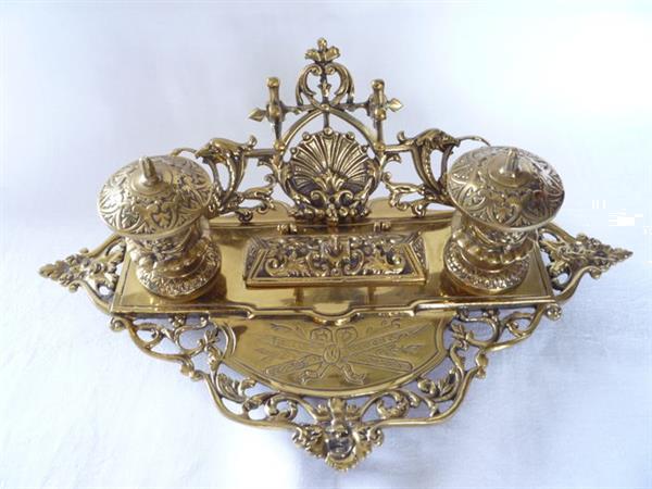 Verguld Koperen Inktstel met Opengewerkt Decor Kopen | Curiosa en Brocante